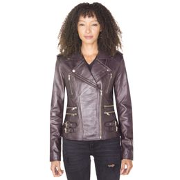 Damen Leder Vintage Brando Bikerjacke-Orlando