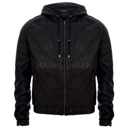 Bomber-Bikerjacke aus Leder mit Kapuze und Rei&szlig;verschluss