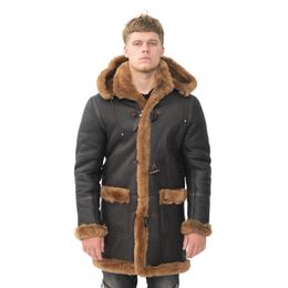 Winter-Dufflecoat aus Schaffell f&uuml;r Herren mit Kapuze &ndash; Helsinki