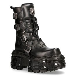 New Rock Unisex-Kampfplattformstiefel aus schwarzem Leder &ndash; TANK373-S1