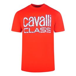 Cavalli Class Bold Floral Logo Rotes T-Shirt