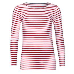 SOLS Damen Marine T-Shirt, gestreift, lang&auml;rmlig (Wei&szlig;/Rot)