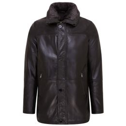 Schwarzer, mittellanger, warmer Trenchcoat aus Leder f&uuml;r Herren - Varkaus