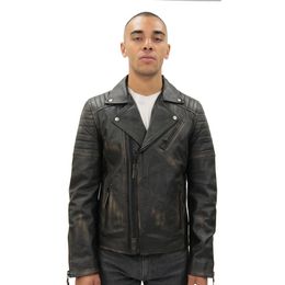 Brando Herren-Bikerjacke aus Leder mit doppeltem Kreuzrei&szlig;verschluss und Casablanca