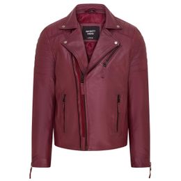 Burgunderrote Brando Double Cross Zip Leder-Bikerjacke f&uuml;r Herren &ndash; Fagernes