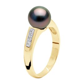 Ringschmuck Diamant 0,06 cts &ndash; Gelbgold &ndash; echte Tahiti-Zuchtperle rund 8&ndash;9 mm