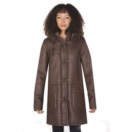 Brauner Damen-Dufflecoat aus Schafsleder mit Kapuze &ndash; Charlotte