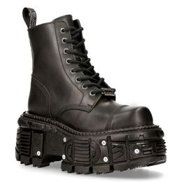 New Rock Unisex-Kampfplattformstiefel aus schwarzem Leder &ndash; TANK083-C1