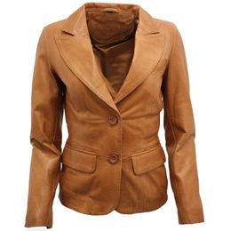 Damen-Blazerjacke aus Leder mit 2 Kn&ouml;pfen &ndash; Newport