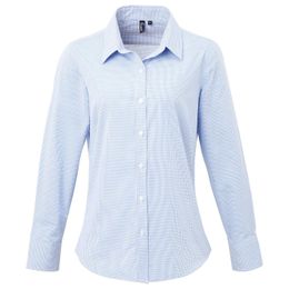 Premier Womens/Ladies Gingham Long-Sleeved Shirt (Hellblau/Wei&szlig;)