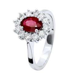 DIADEMA - Ring - Rubin umgeben von Diamanten - Wei&szlig;gold