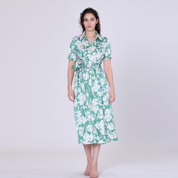 Midi-Hemdkleid mit Makroblumen-Print