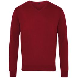 Premier Herren Strick-Pullover mit V-Ausschnitt (Burgunder)