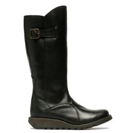 Fly London Damen MOL 2 Kniehohe Stiefel aus Leder mit Keilabsatz und Rei&szlig;verschluss, Schwarz