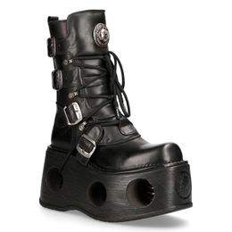 New Rock Metallic Schwarz Leder Neptuno Gothic Stiefel-373-S2