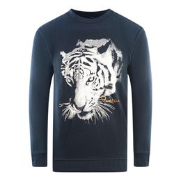 Cavalli Class Tiger-Silhouette-Logo Sweatshirt in Marineblau