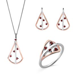 Orphelia 'Sacha' Damen 925 Sterling Silber Set: Halskette + Ohrringe + Ring - Silber/Ros&eacute; SET-7496