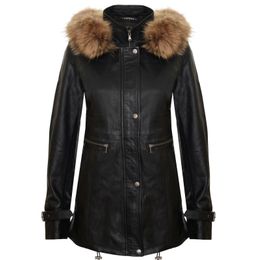 Warme Damen-Parkajacke aus Leder mit Kapuze &ndash; Northwich
