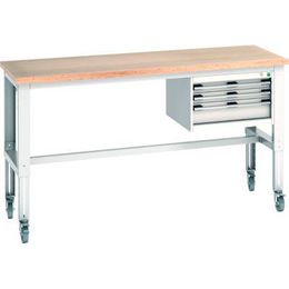 Bott Werkbank cubio mobil mit H&auml;ngeschrank, Buche-Multiplexplatte, B 2000 x T 750 mm, lichtgrau RAL 7035