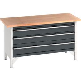Bott Kastenwerkbank cubio, Buche-Multiplexplatte 40 mm, Stahlgestell, B 1500 x T 750 x H 840 mm, lichtgrau/anthrazit