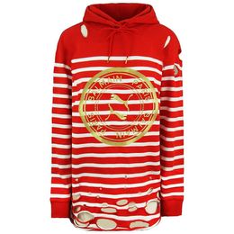 Puma x Balmain Damen-Hoodie im Distressed-Look in Rot und Wei&szlig;