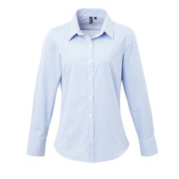 Premier Womens/Ladies Microcheck Langarmhemd (Hellblau/Wei&szlig;)