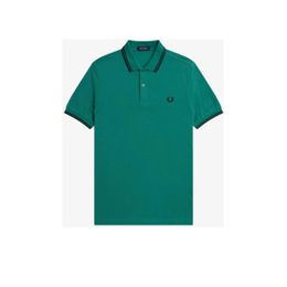 Fred Perry Schwarzes, mintgr&uuml;nes Poloshirt mit Doppelstreifenkragen