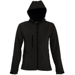 SOLS Womens/Ladies Replay Hooded Soft Shell Jacket (atmungsaktiv, winddicht und wasserabweisend) (Schwarz)