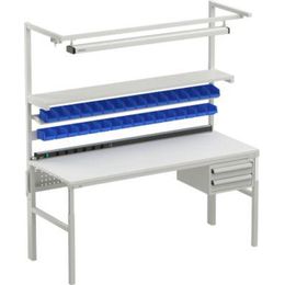 treston Arbeitstischsystem TPH918, manuell h&ouml;henverstellbar, Melaminplatte, B 1800 x T 900 x H 650&ndash;900 mm, 300 kg, lichtgrau