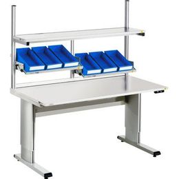 treston Arbeitstischsystem WB815 EL ESD, elektrisch h&ouml;henverstellbar, ESD-Laminatplatte, B 1500 x T 800 x H 700&ndash;1100 mm, 300 kg, hellgrau