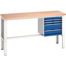 Bott Werkbank cubio, manuell h&ouml;henverstellbar, Buche-Multiplexplatte, B 2000 x T 750 x H 740-1140 mm, 600 kg, lichtgrau/enzianblau