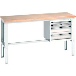 Bott Werkbank Cubio, manuell h&ouml;henverstellbar, Buche-Multiplexplatte, B 2000 x T 750 x H 740-1140 mm, bis 600 kg, lichtgrau RAL 7035
