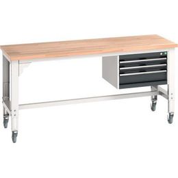 Bott Werkbank cubio, 4 Rollen, mit H&auml;ngeschrank, Buche-Massivplatte, B 2000 x T 750 mm, Tragkraft 300 kg, anthrazit/lichtgrau