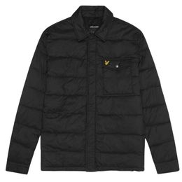Lyle & Scott Tiefschwarze Jacke mit wattiertem Kragen und Lyle & Scott-Logo