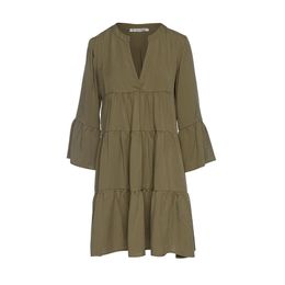 Khaki Tencel-Kleid mit gerafften N&auml;hten