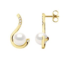 Ohrringe Prestige &ndash; Diamanten 0,08 ct &ndash; Qualit&auml;t HSI &ndash; Wei&szlig;gold &ndash; echte S&uuml;&szlig;wasser-Zuchtperlen rund 7&ndash;8 mm