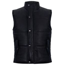 Puffer-W&auml;rmeweste, &auml;rmellose, gepolsterte Lederjacke