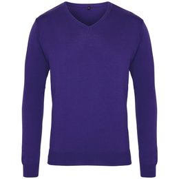 Premier Herren Strick-Pullover mit V-Ausschnitt (Violett)