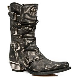 Graue Dallas-Lederstiefel f&uuml;r Herren von New Rock &ndash; M.7993-S3