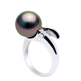 Ringschmuck Prestige Spirale &ndash; Diamanten 0,10 ct &ndash; echte Tahiti-Zuchtperle rund 10&ndash;11 mm