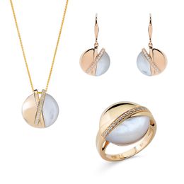 Orphelia 'Moragene' Damen 925er Sterlingsilber Set: Halskette + Ohrringe + Ring - Gold SET-7506/G