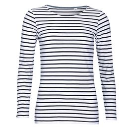 SOLS Womens/Ladies Marine Long Sleeve Stripe T-Shirt (Wei&szlig;/Marine)