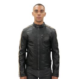 Mens Cafe Racing gestreifte Lederjacke-Marseille