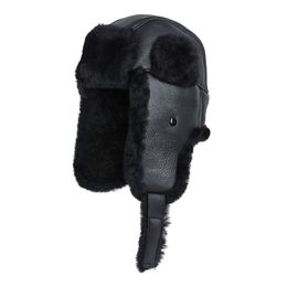 Schwarze RAF-Fliegerm&uuml;tze f&uuml;r Herren, Schaffell, B-55, Winterm&uuml;tze aus warmem Leder