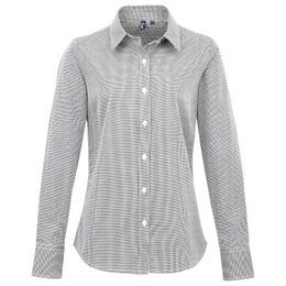 Premier Womens/Ladies Gingham Long-Sleeved Shirt (Schwarz/Wei&szlig;)
