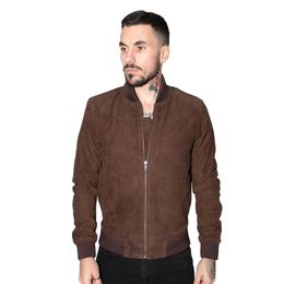 Herren-Bomberjacke aus Varsity-Leder im Retro-Stil aus Ziegenwildleder &ndash; Athen