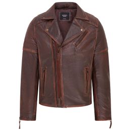 Braune Brando-Leder-Bikerjacke mit doppeltem Kreuzrei&szlig;verschluss f&uuml;r Herren &ndash; Fagernes