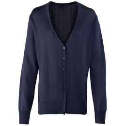 Premier Womens/Ladies Button Through Long Sleeve V-neck Knitted Cardigan (Navy)