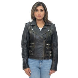 Damen Leder Vintage Brando Bikerjacke-Orlando