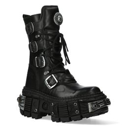New Rock Schwarze Goth-Stiefel aus mittelhohem Kalbsleder-WALL1473-S11